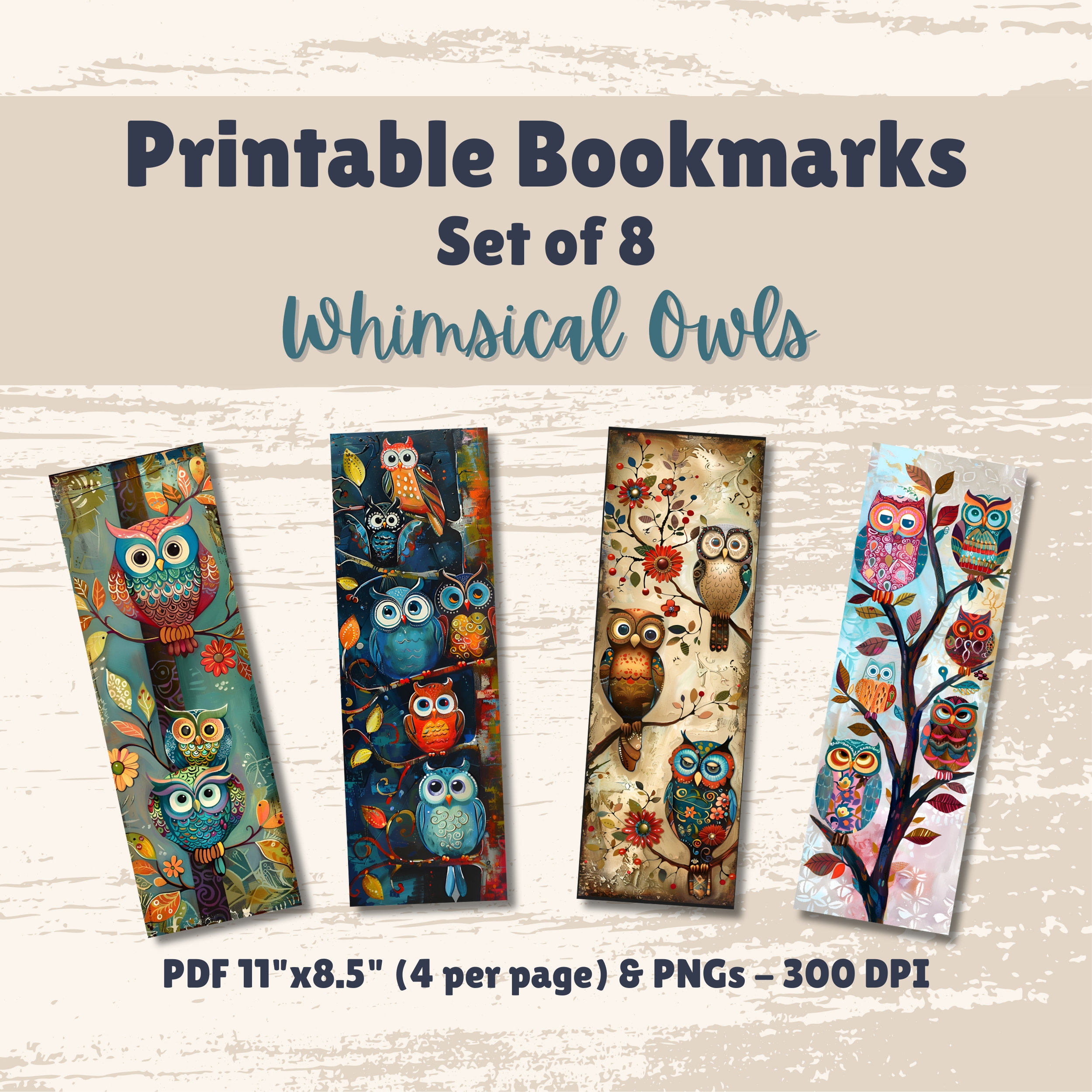 Printable Bookmarks Set of 8 Digital Download 11x8.5 PDF and Separate ...