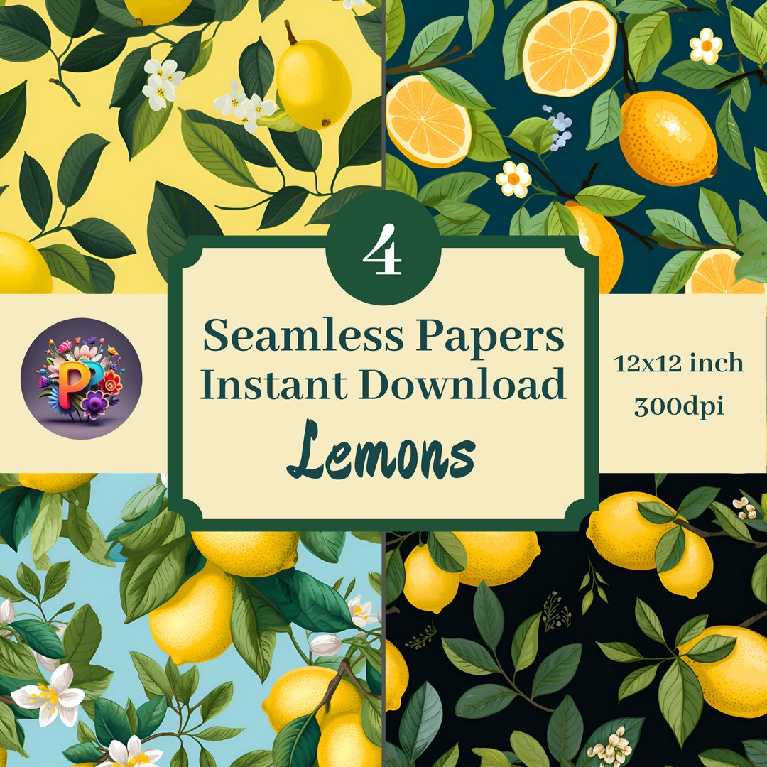 Lemons Printable Background Scrapbook Papers, 12x12 Seamless Pattern ...