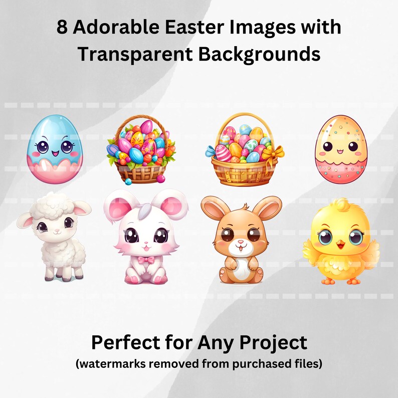 Easter Clipart Bundle Set of 8 Clipart PNG Files Kawaii Easter, Cute ...