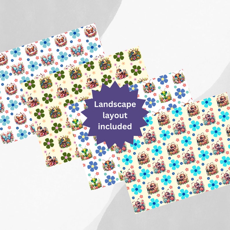 Cute Garden Insects 8.5x11 Digital Paper, Printable Background ...