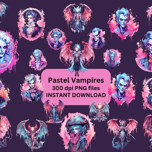 Pastel Vampires Clip Art Set, 30 Files, Instant Download, 300 DPI PNG ...