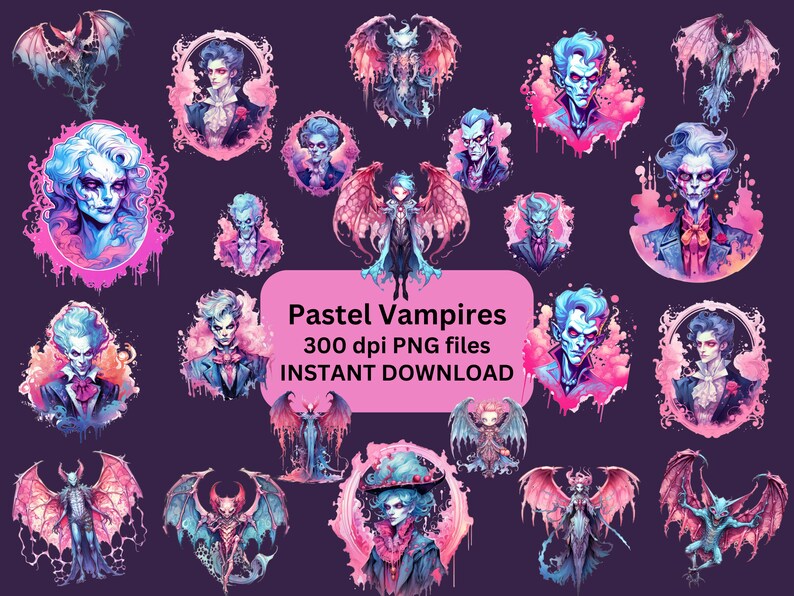 Pastel Vampires Clip Art Set, 30 Files, Instant Download, 300 DPI PNG ...