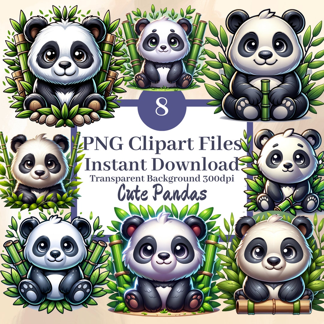 Cute Pandas Clipart Bundle Set of 8 Clipart Files Bear Bamboo Cartoon ...