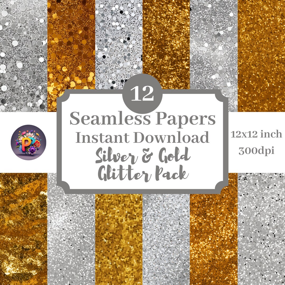 Silver & Gold Glitter Pack Sparkly Digital Paper, Printable Background ...