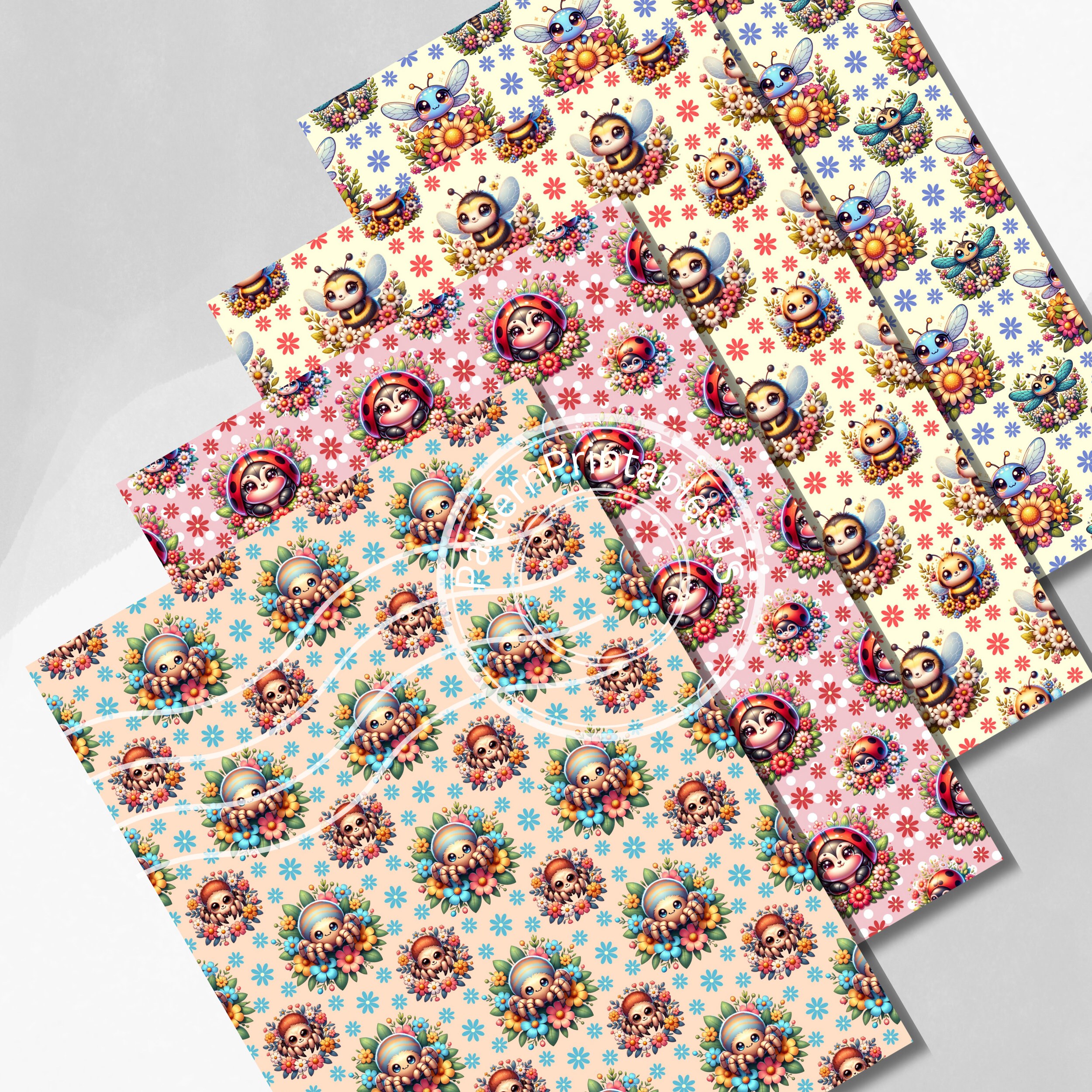 Cute Garden Insects #3 8.5x11 Repeat Pattern Digital Paper Printable ...
