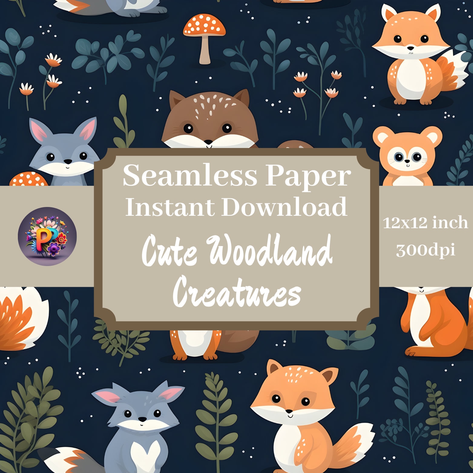 Cute Woodland Creatures Printable Background Scrapbook Papers 12x12 ...