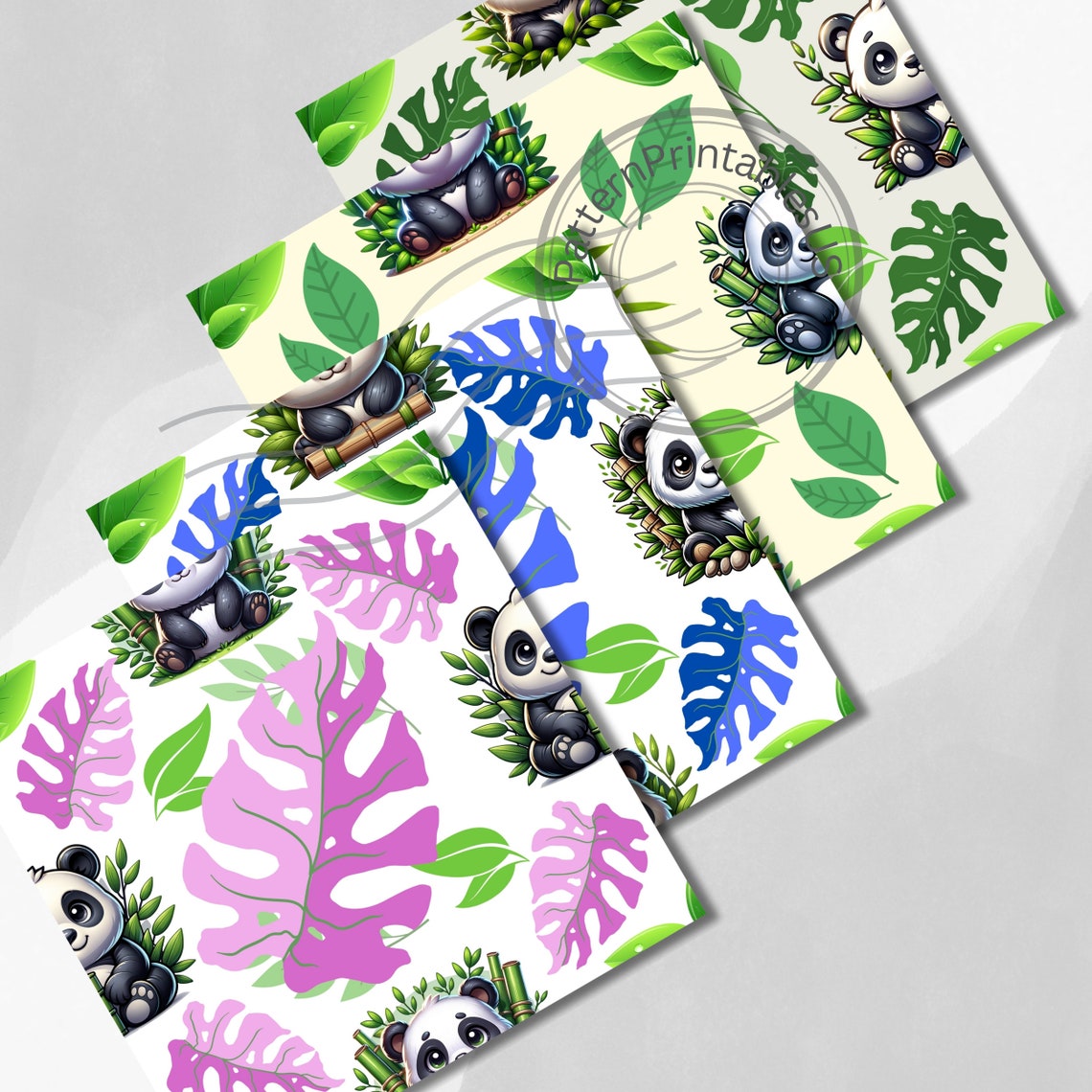 Cute Pandas 12x12 Seamless Pattern Digital Paper Printable Background ...