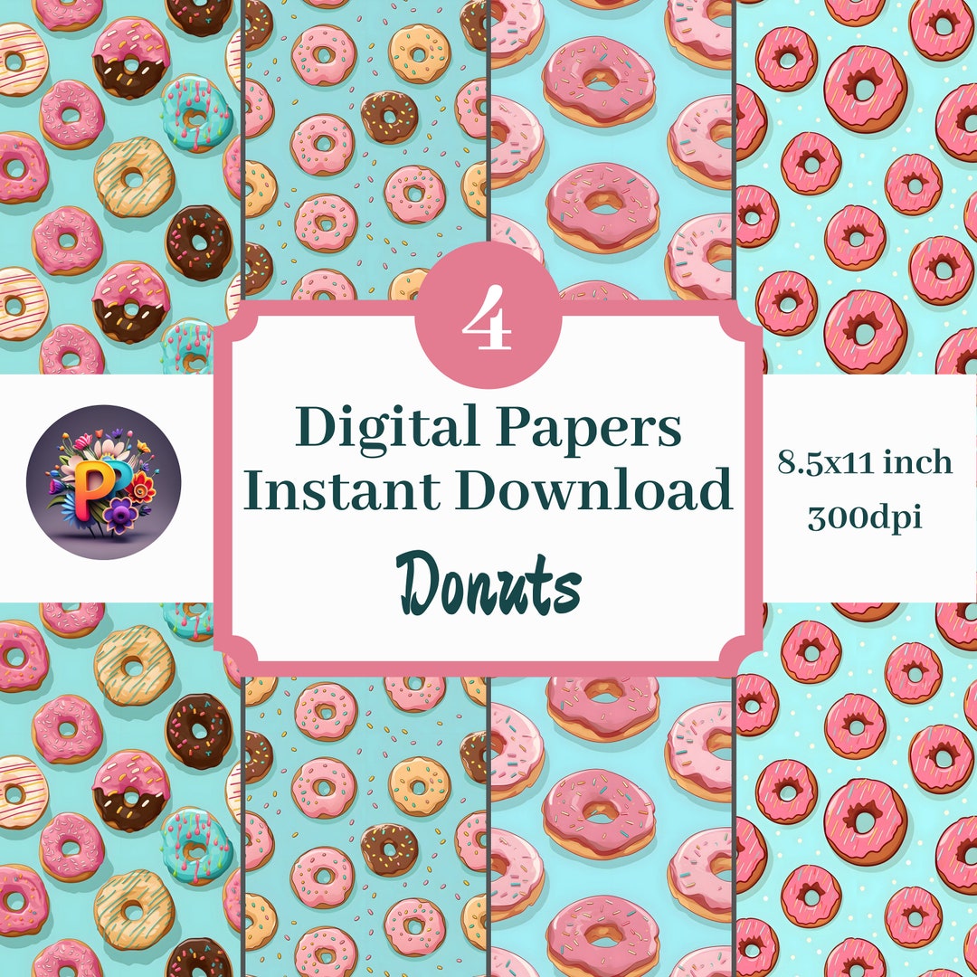 Donuts Digital Paper, Printable Background Scrapbook Papers 8.5x11 ...