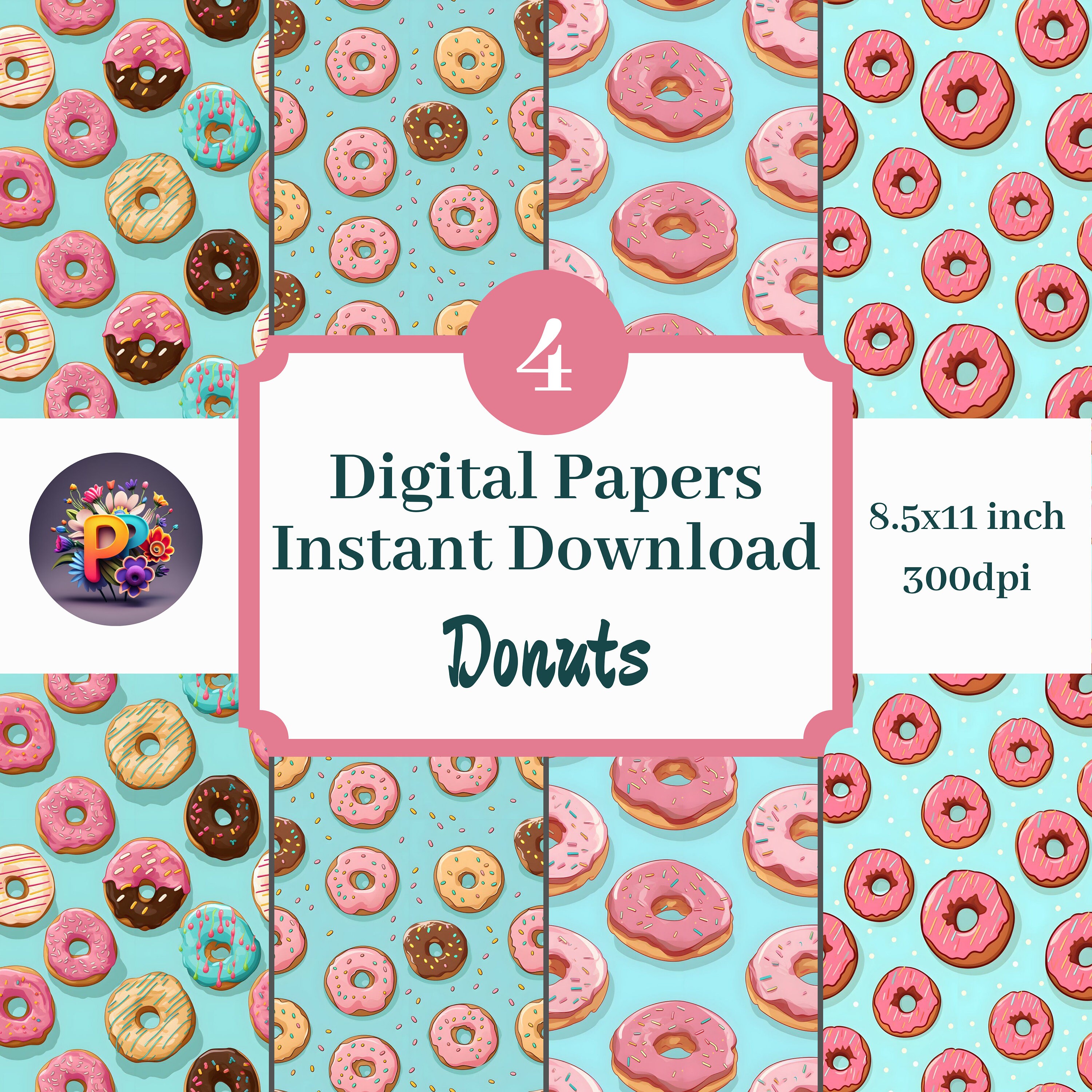 Donuts Digital Paper, Printable Background Scrapbook Papers 8.5x11 ...
