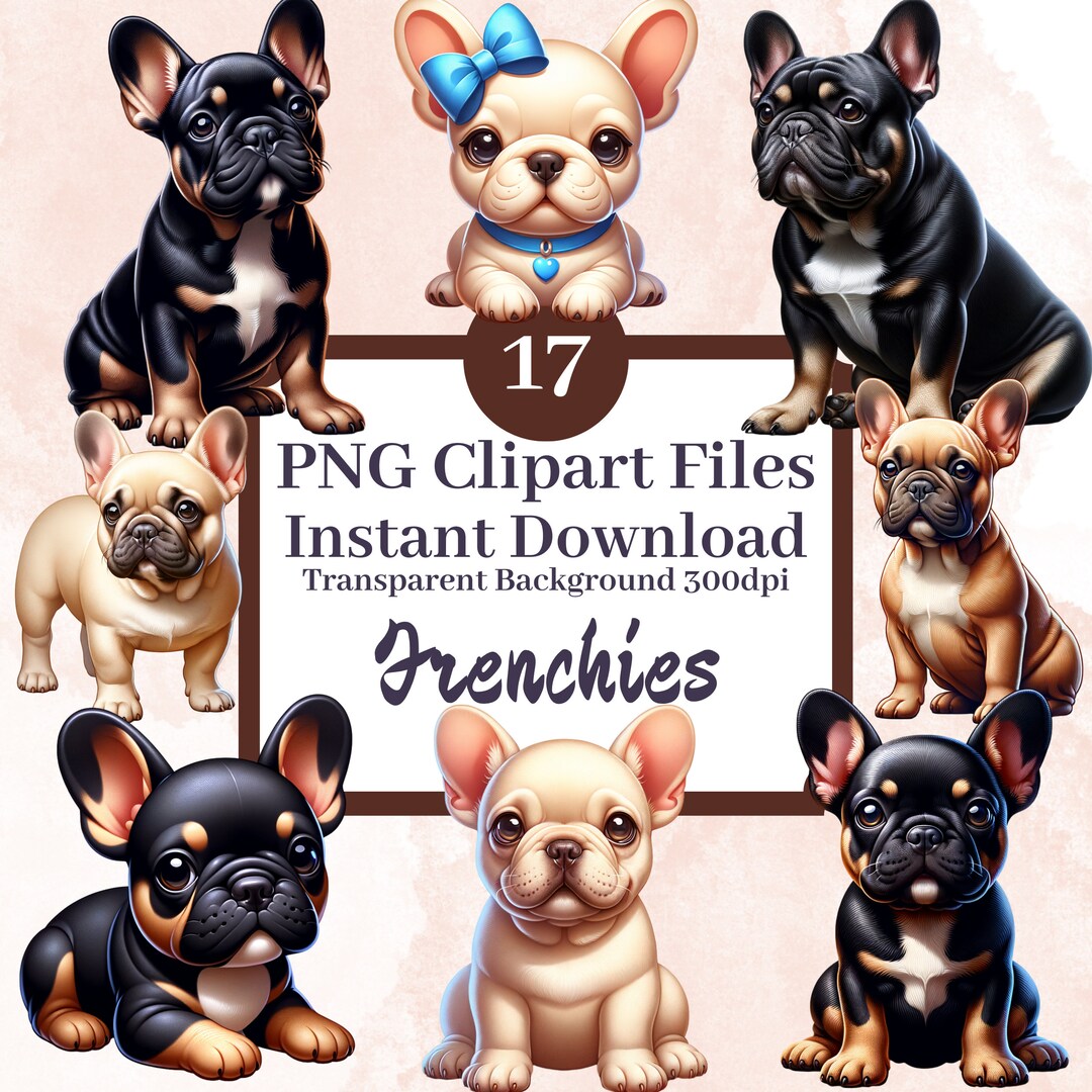 Frenchie Clipart Bundle Set of 17 Clipart Files, Cute French Bulldog ...