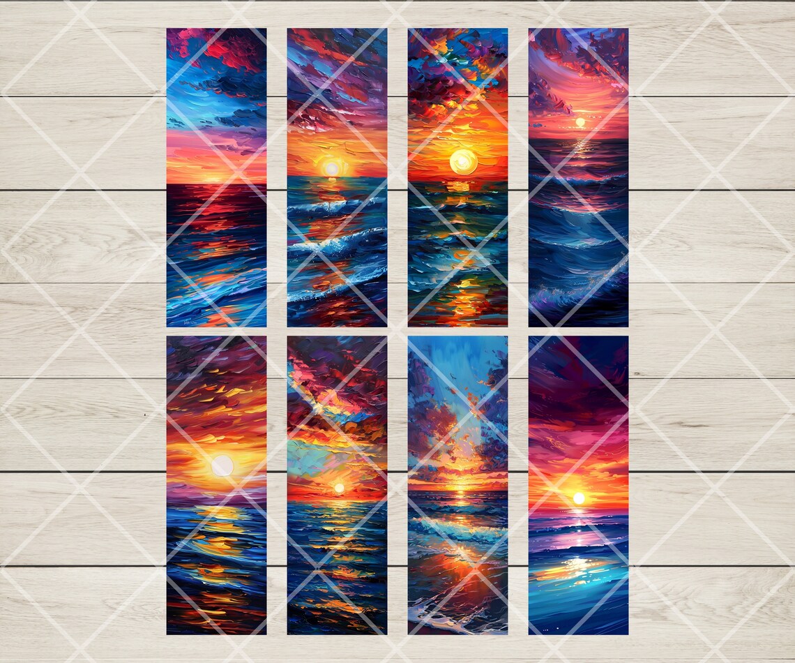Oil Painting Ocean Sunset Printable Bookmarks Set of 8 Digital Download ...