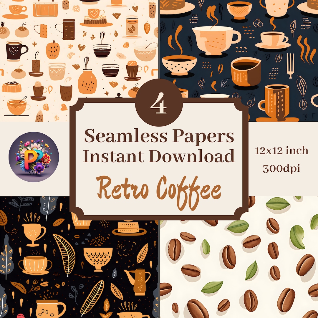 Retro Coffee Printable Background Scrapbook Papers, 12x12 Seamless ...
