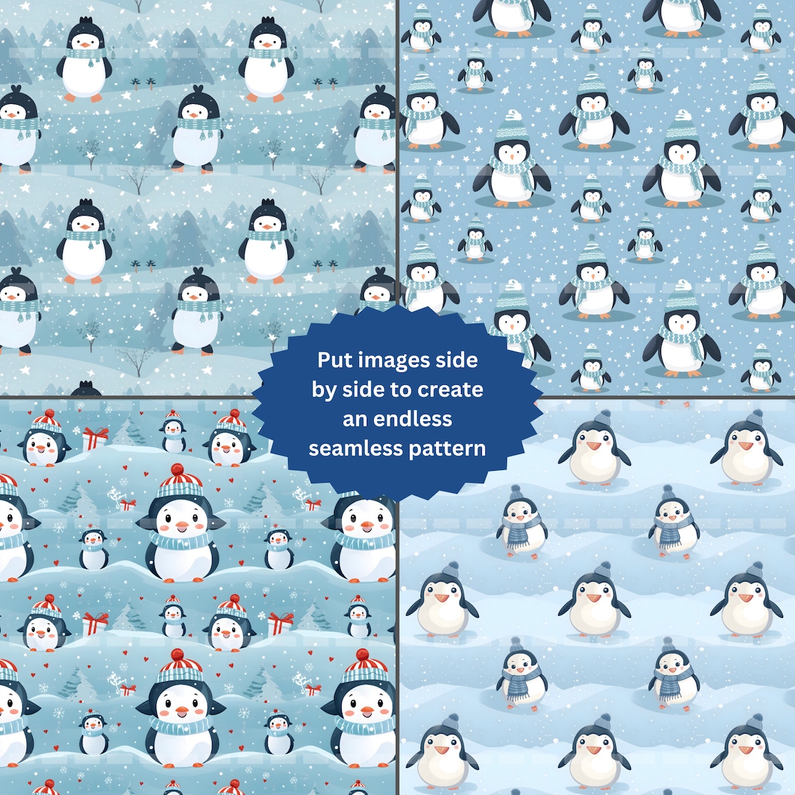 Cute Penguins Digital Paper, Printable Background, Scrapbook Papers ...