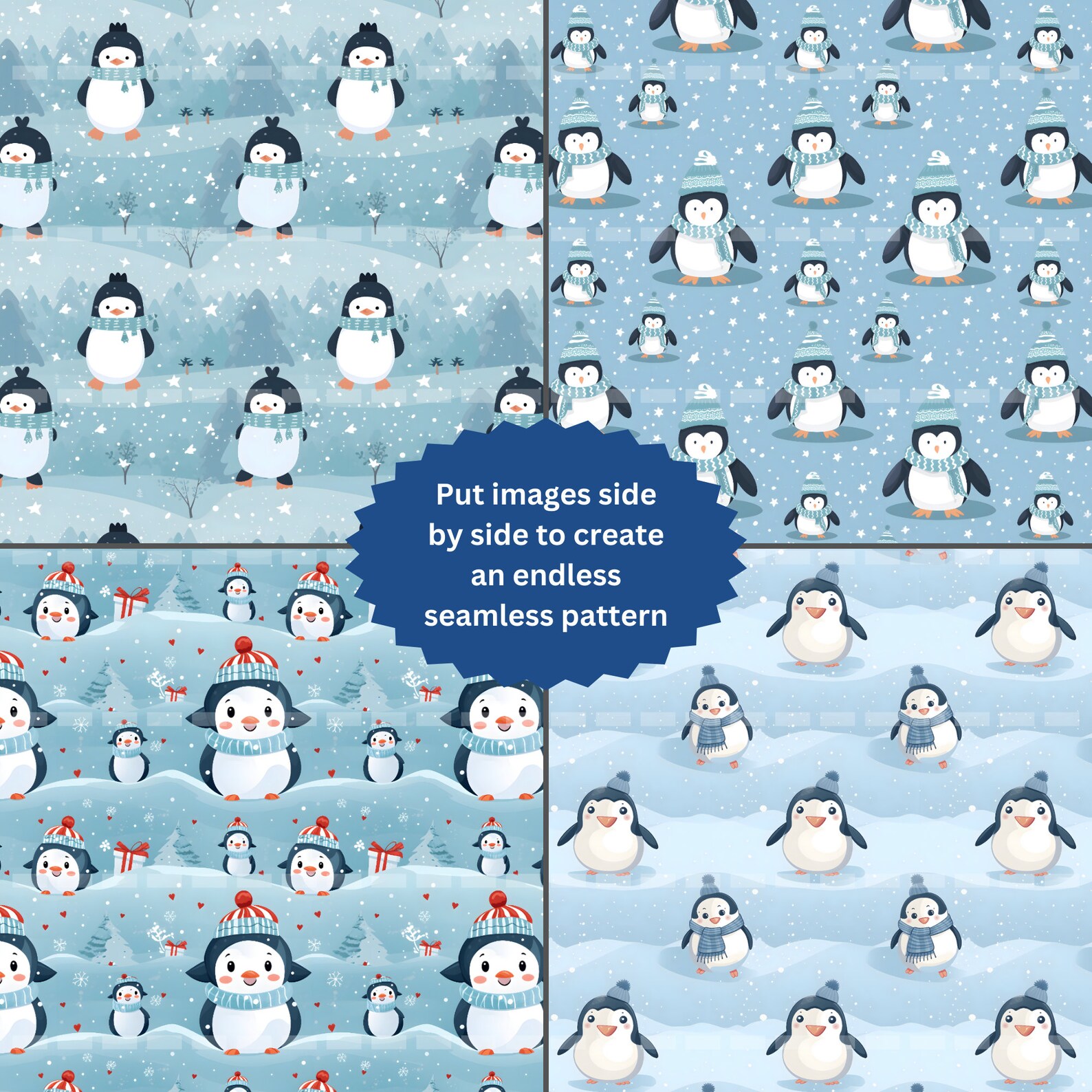 Cute Penguins Digital Paper, Printable Background, Scrapbook Papers ...