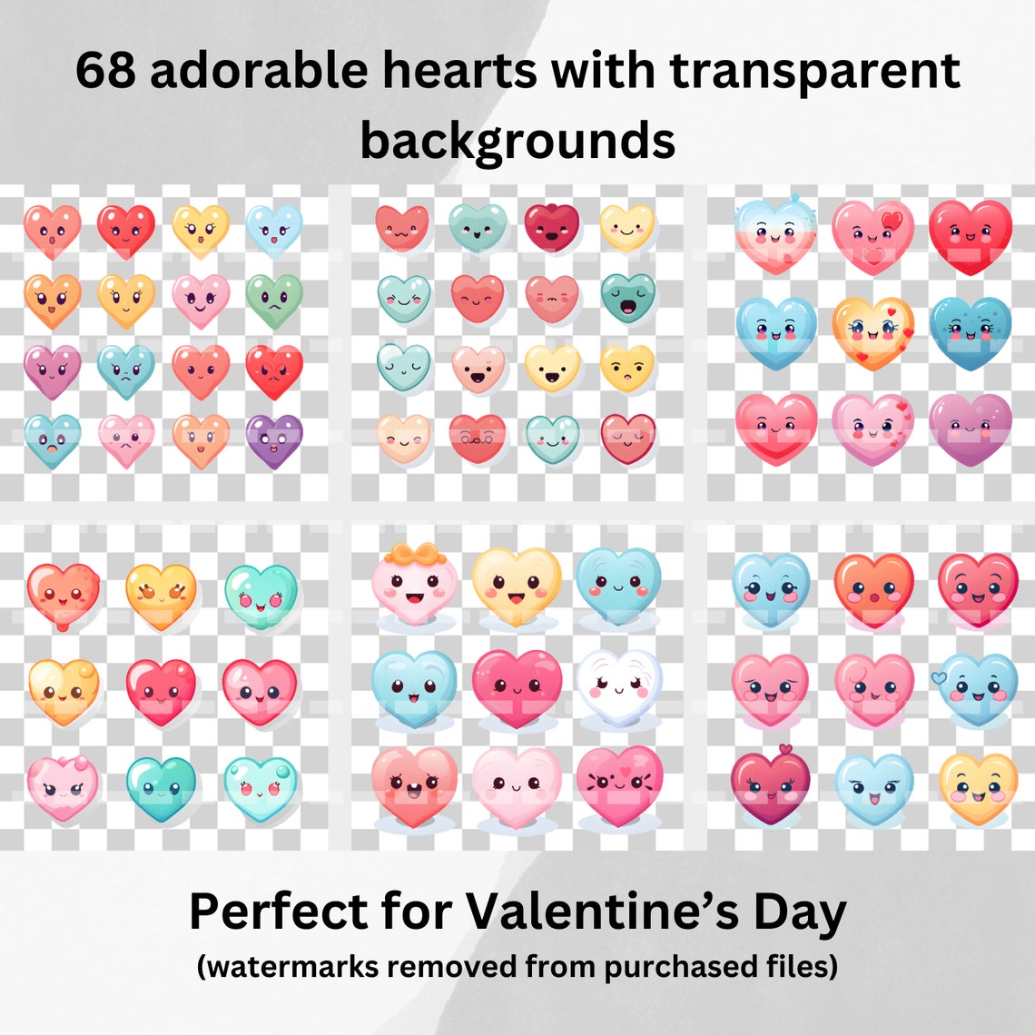 Cute Hearts Clipart Bundle Set of 68 Clipart Files Kawaii Hearts Cute ...
