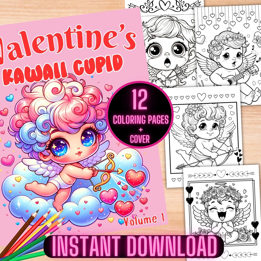 Valentines Kawaii Cupid Coloring Book, Valentine Cupid Coloring Pages ...