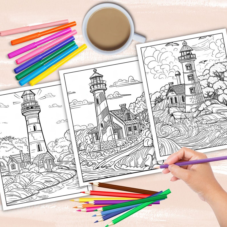 Coastal Lighthouses Coloring Book, Lighthouse Coloring Pages, Nautical ...