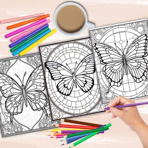 Stained Glass Butterflies Coloring Book, Butterfly Coloring Pages ...
