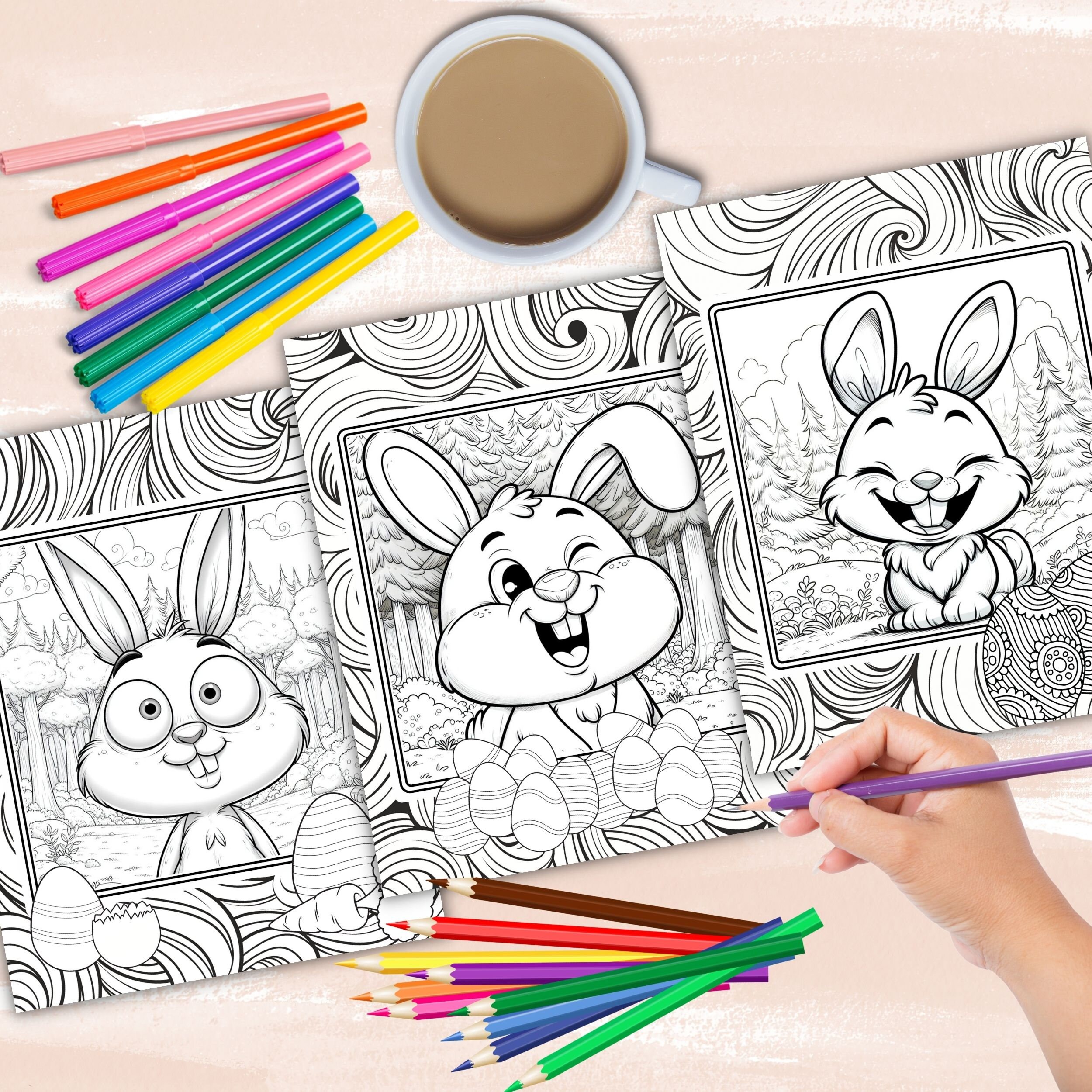 Easter Bunny Fun Coloring Pages, Funny Easter Bunny Coloring Book, Cute ...