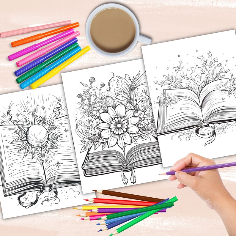 Spells and Grimoires Coloring Pages, Open Magic Book Coloring Book ...