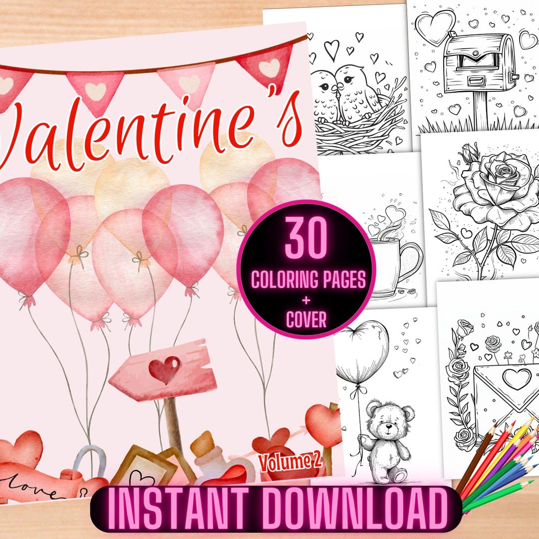 Valentines Coloring Book, Cute Valentines Day Coloring Pages for Girls ...