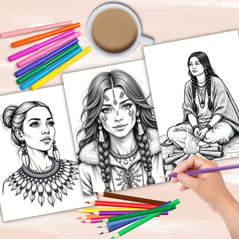 Native American Women Coloring Book, American Indian Coloring Book ...