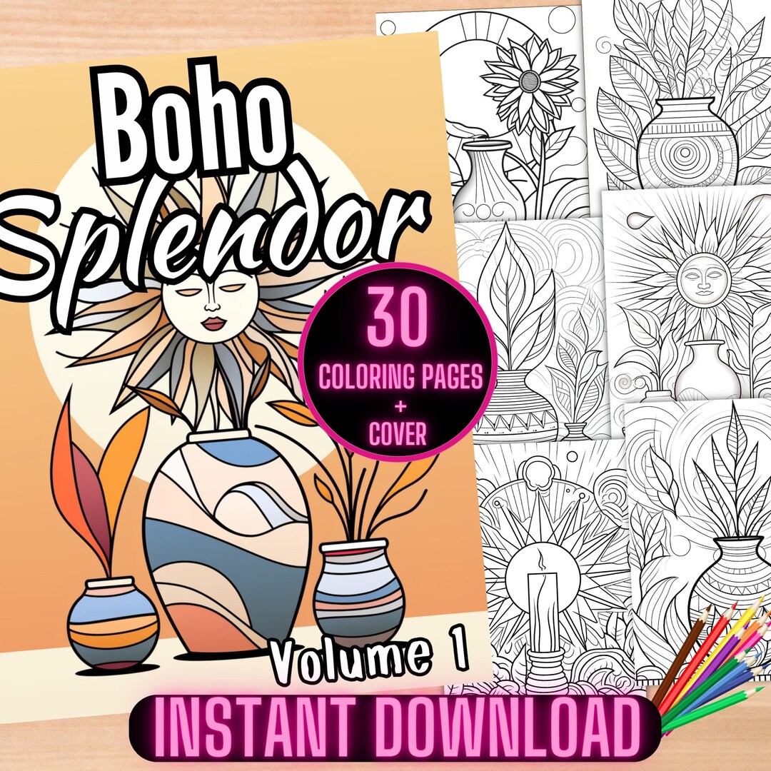 Minimalist Boho Coloring Pages, Boho Splendor Coloring Book, Bohemian ...
