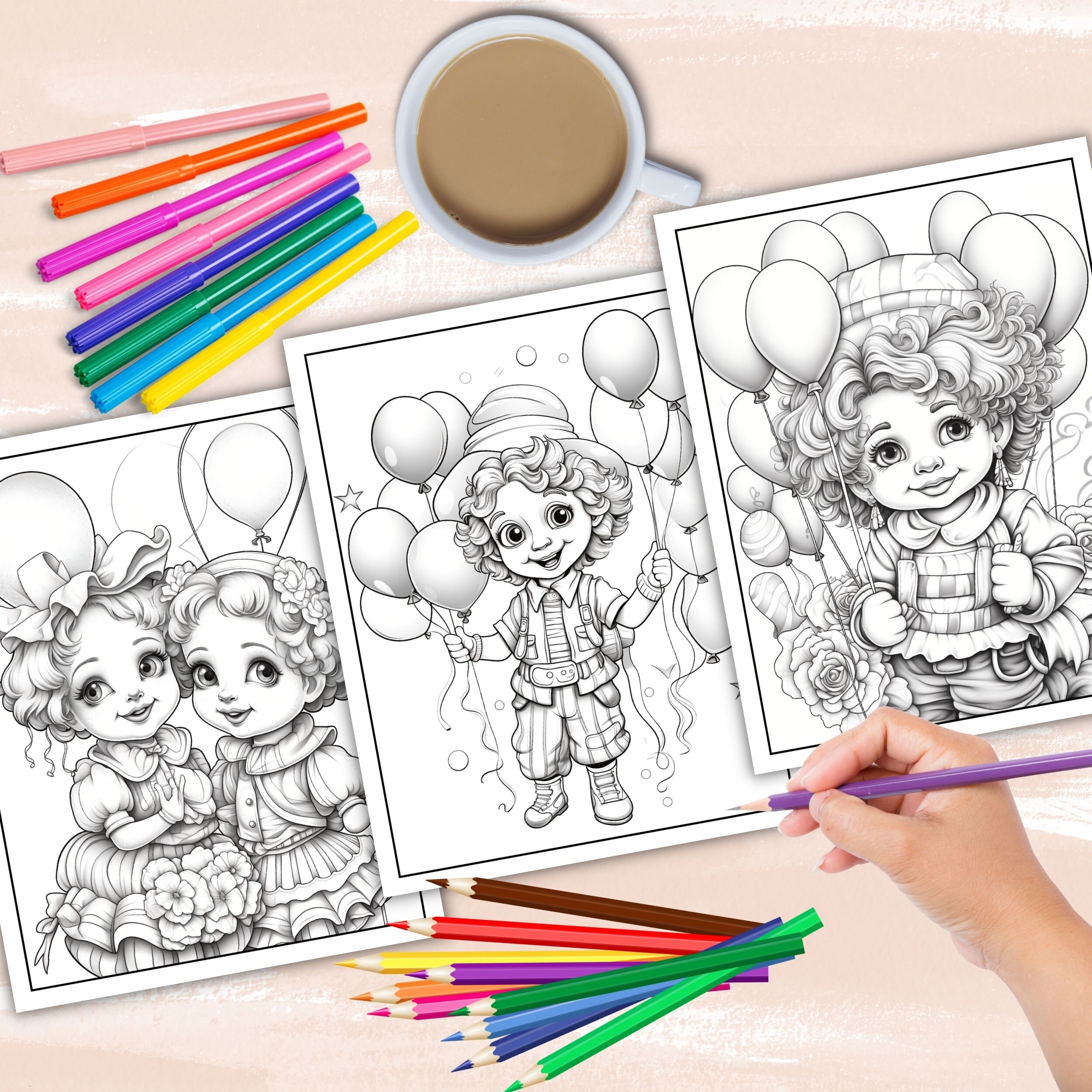 Cute Little Clowns Coloring Pages, Clown Kids Coloring Book, Cute Clown ...