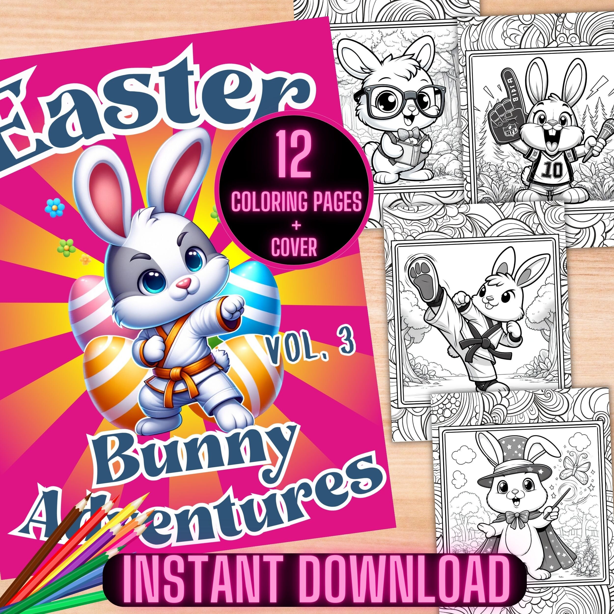 Easter Bunny Adventures Coloring Pages, Printable Easter Coloring Book ...