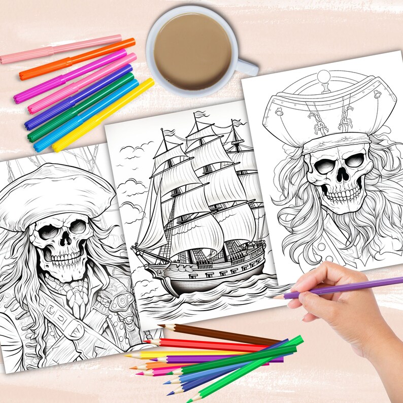 Skeleton Pirates Coloring Pages, Undead Pirates Adult Coloring Book ...