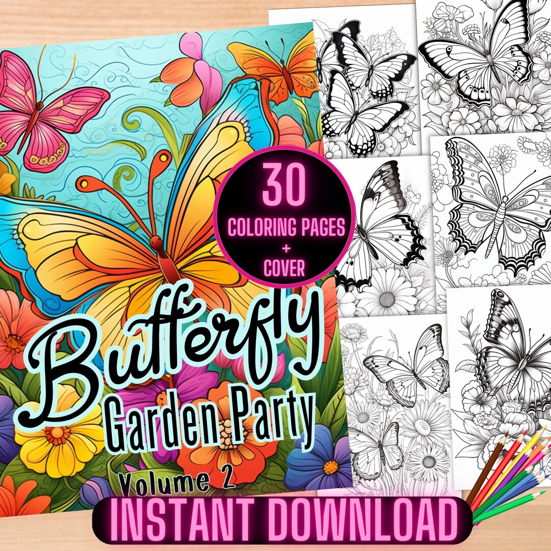Butterfly Garden Party Coloring Book, Insect Coloring Pages, Floral ...