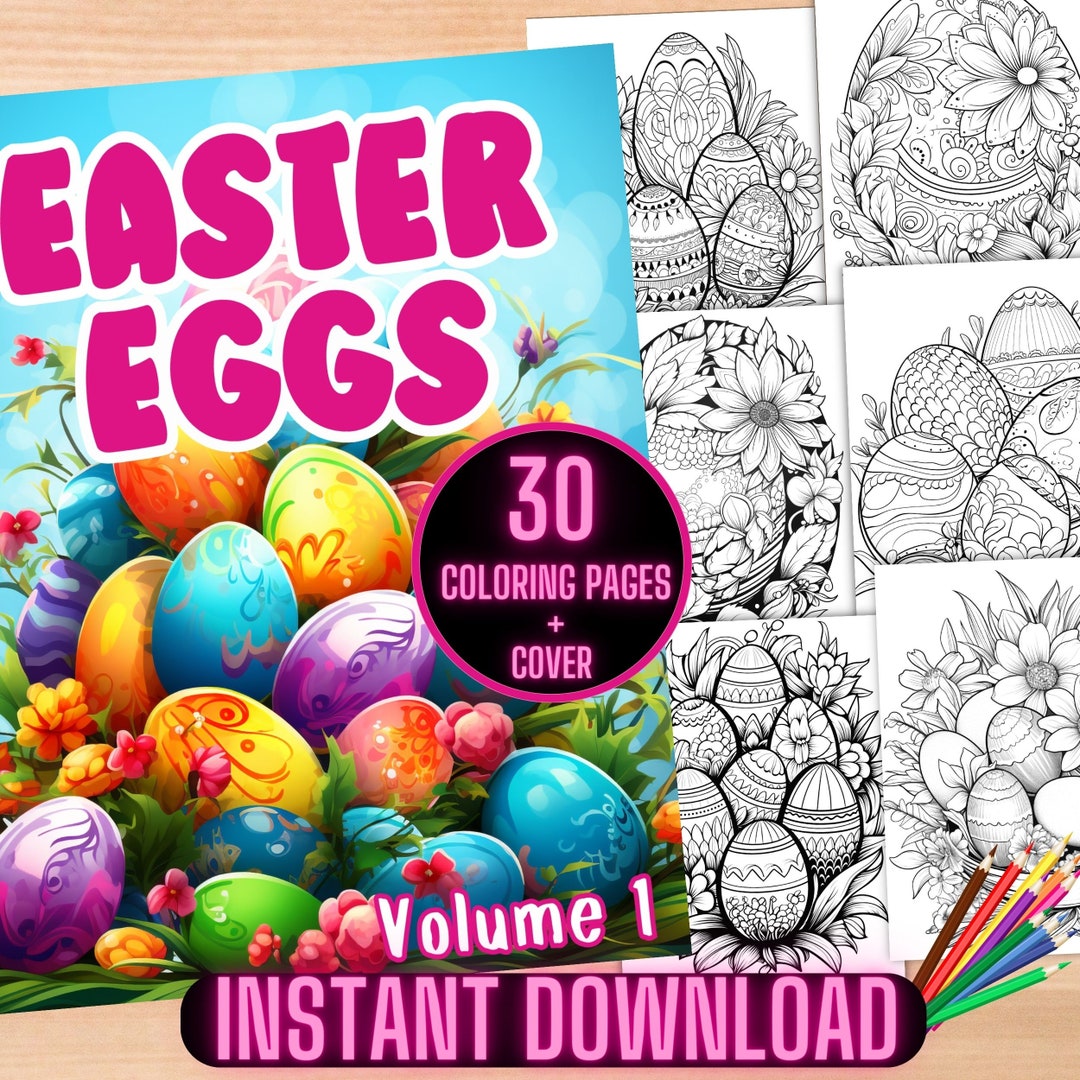 Easter Eggs Coloring Pages, Easter Flowers Coloring Book, Floral Easter ...