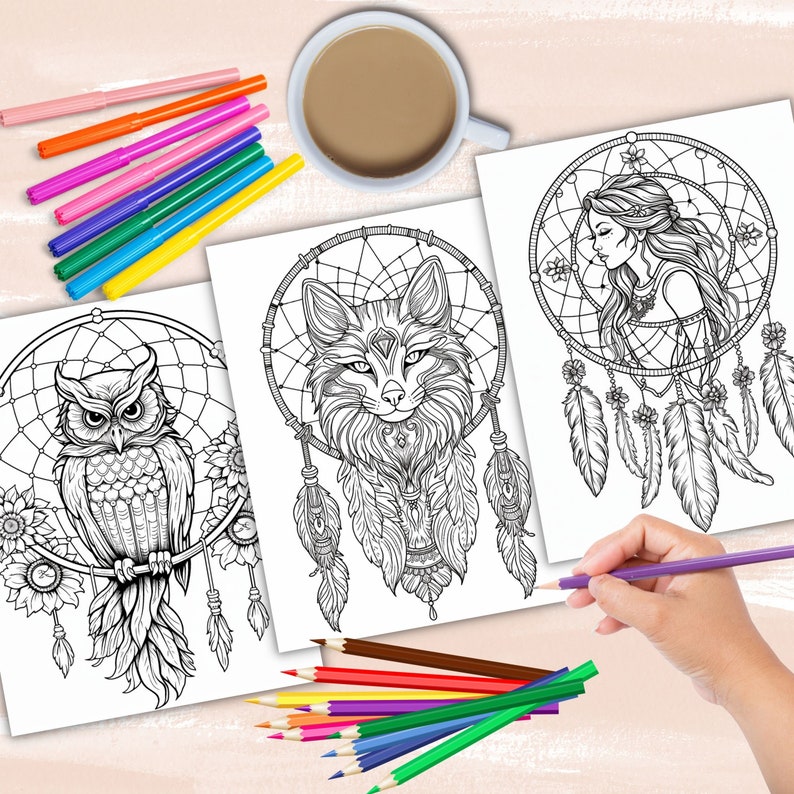 Mystical Dream Catchers Coloring Pages, Tribal Coloring Pages, Native ...