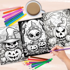 Creepy Halloween Coloring Pages, Grayscale Halloween Coloring Pages ...