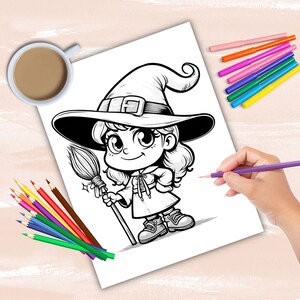 Cute Witch Coloring Book, Halloween Coloring Pages for Kids, Printable ...