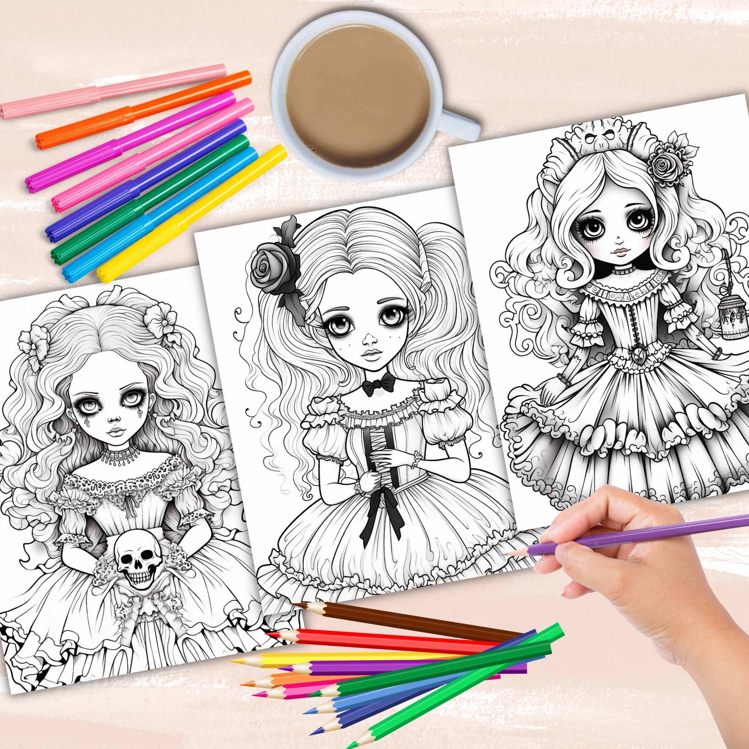 Gothic Dolls Coloring Book, Gothic Girl Anime Coloring Pages, Goth Girl ...