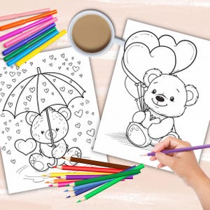 Valentines Day Coloring Book, Teddy Bear Love Coloring Pages, Kids ...
