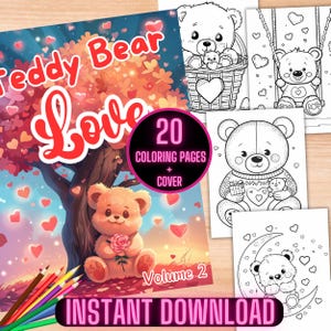 Valentines Day Coloring Book, Teddy Bear Love Coloring Pages, Kids ...