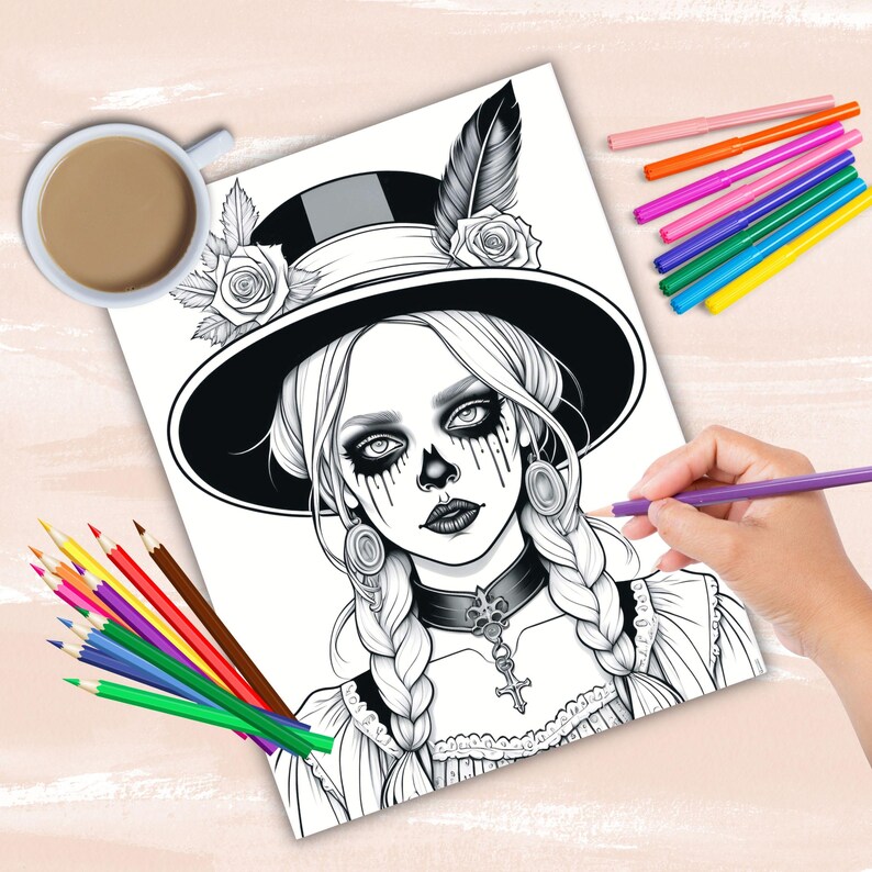 Gothic Horror Girls Coloring Book, Gothic Halloween Coloring Pages ...
