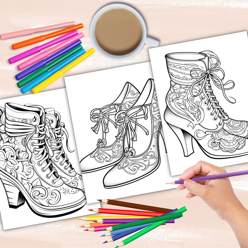 High Heel Fashion Shoes Coloring Book, Vintage Fashion Shoes Coloring ...