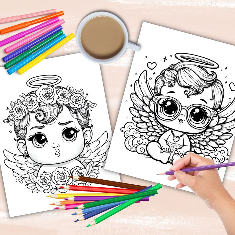 Baby Kawaii Angel Coloring Book, Cute Baby Angel Coloring Pages, Kawaii ...