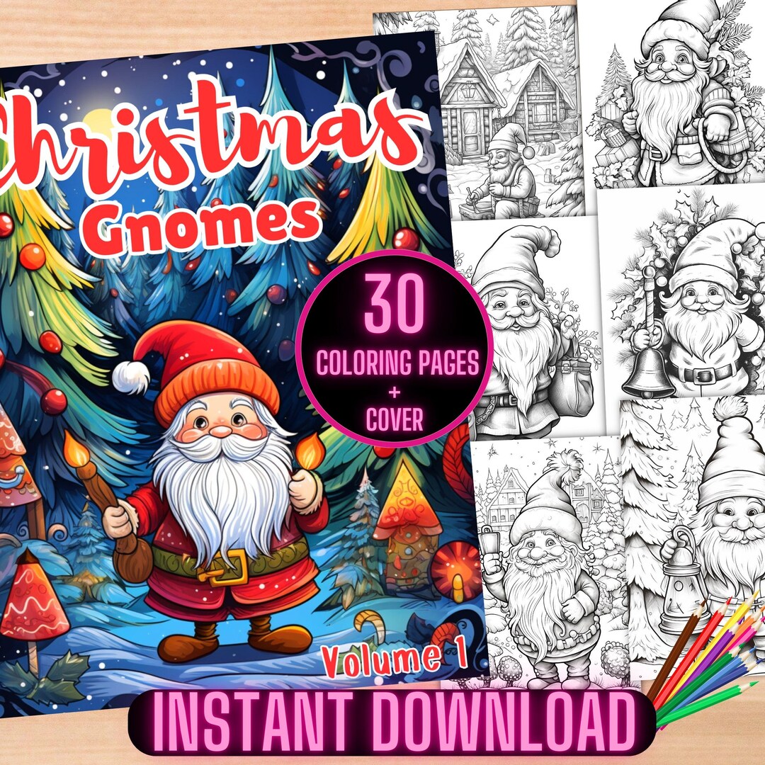 Christmas Gnomes Coloring Pages, Grayscale Gnomes Christmas Coloring ...