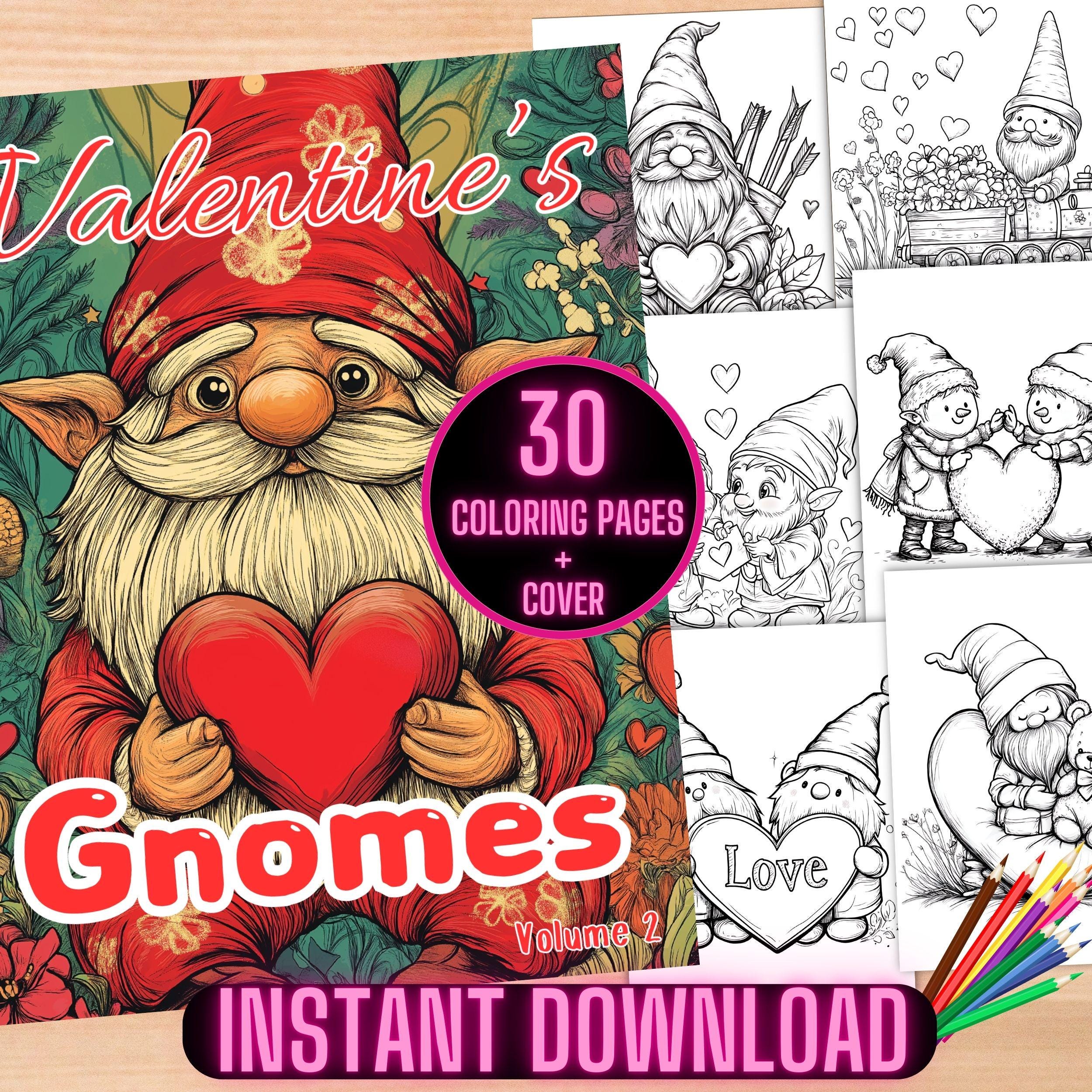 Valentines Gnomes Coloring Pages, Cute Gnome Valentines Coloring Book ...
