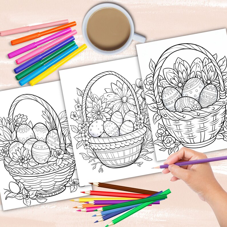 Easter Egg Baskets Coloring Pages, Easter Flowers Coloring Pages ...