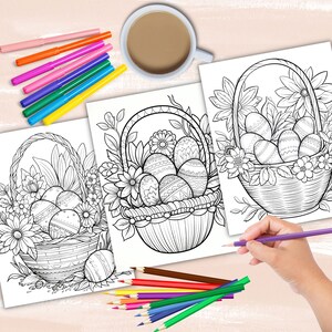 Easter Egg Baskets Coloring Pages, Easter Flowers Coloring Pages ...