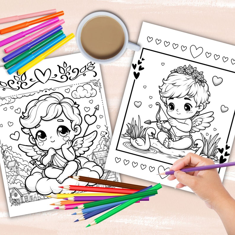 Cute Cupid Coloring Book, Cute Valentine Cupid Coloring Pages for Girls ...
