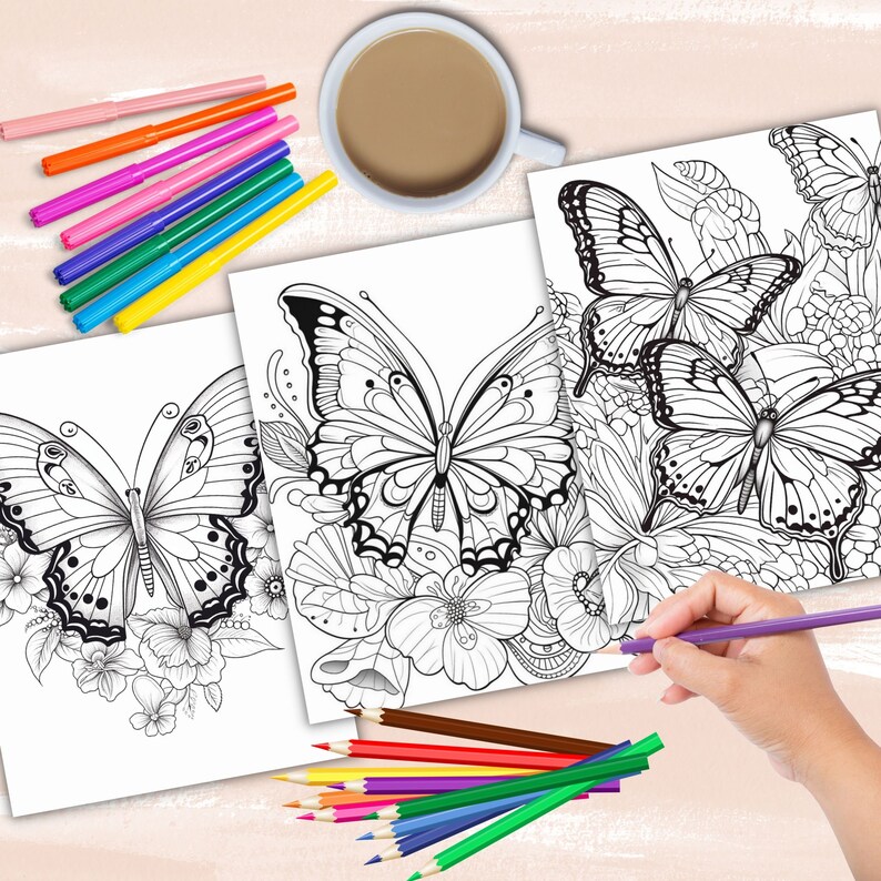 Butterfly Garden Party Coloring Book, Insect Coloring Pages, Floral ...