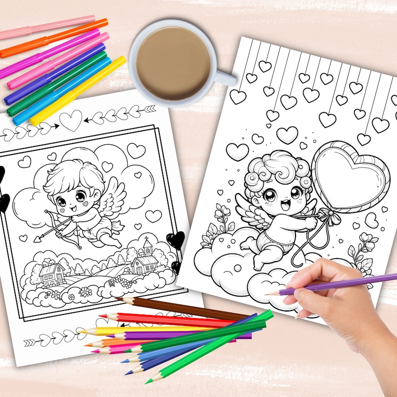 Cute Cupid Coloring Book, Cute Valentine Cupid Coloring Pages for Girls ...