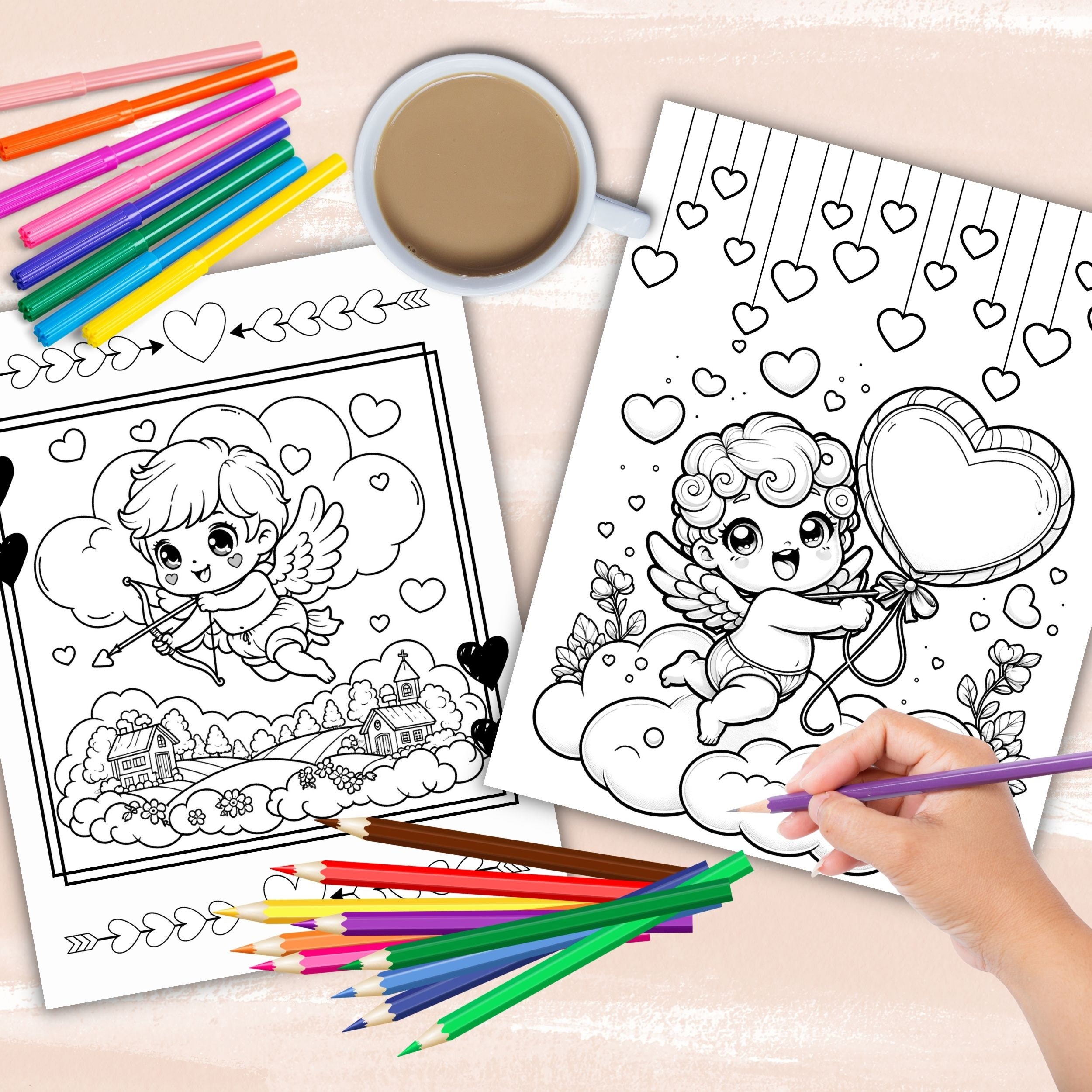 Cute Cupid Coloring Book, Cute Valentine Cupid Coloring Pages for Girls ...