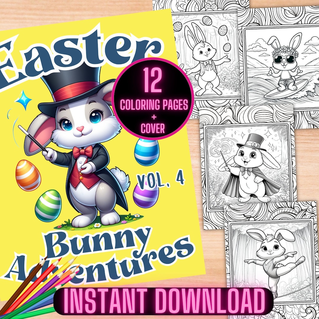 Easter Bunny Adventures Coloring Pages, Printable Easter Coloring Book ...
